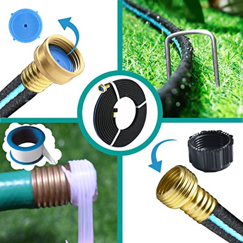 AMRITA Flat Soaker Hose Kit 100FT (25FT Pack of 4) with Brass ends , , Heavy Duty Rubber Garden Hose, Saves 70% Water for Lawn, Garden Beds. (25ft x 4 Pack)