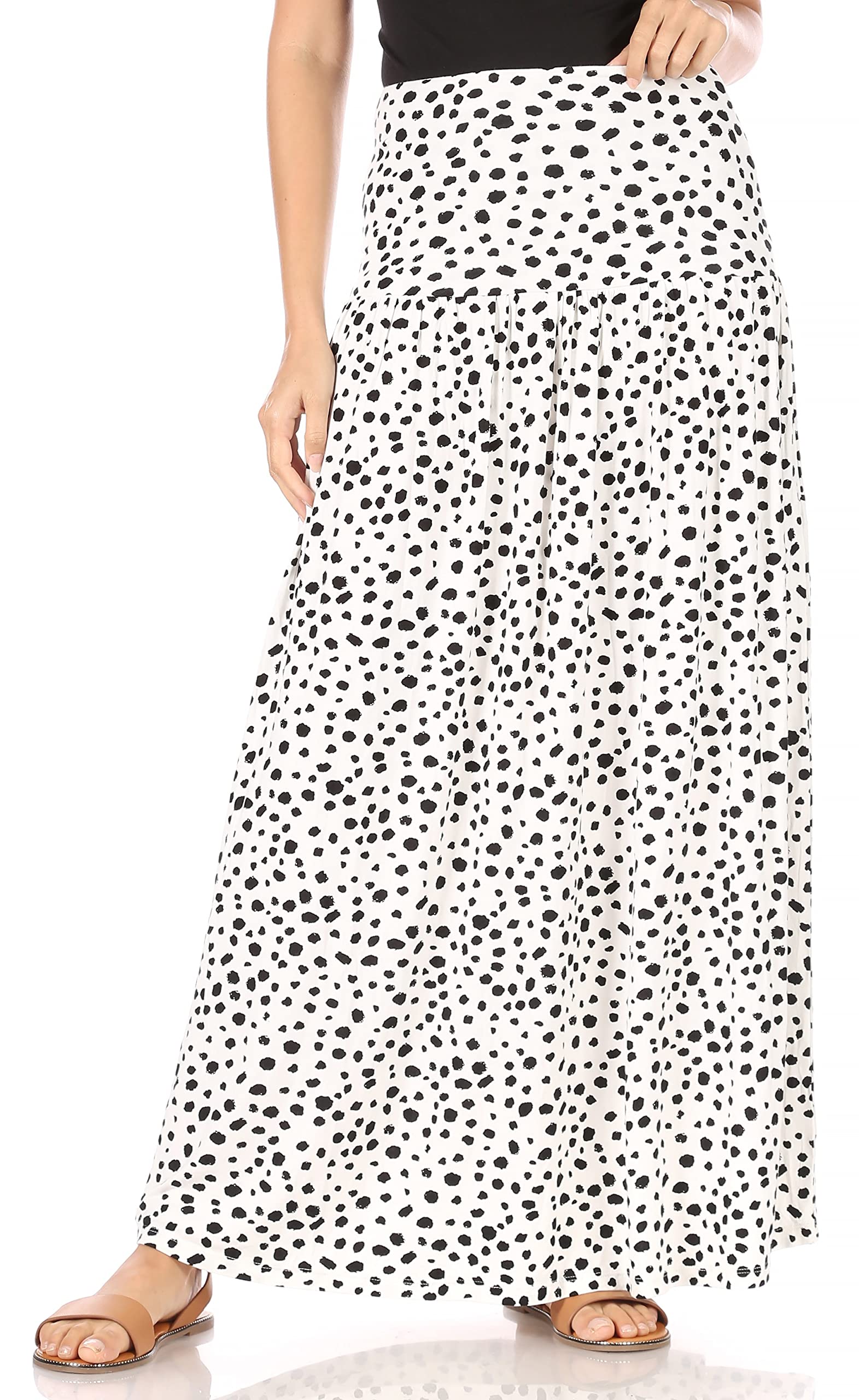 Black Polka Dot Skirts for Women Ankle Length Skirt Casual Long Skirt High Waisted Maxi Skirt Reg and Plus Size Skirt Long Skirt (Size Medium, Black Polka Dot)