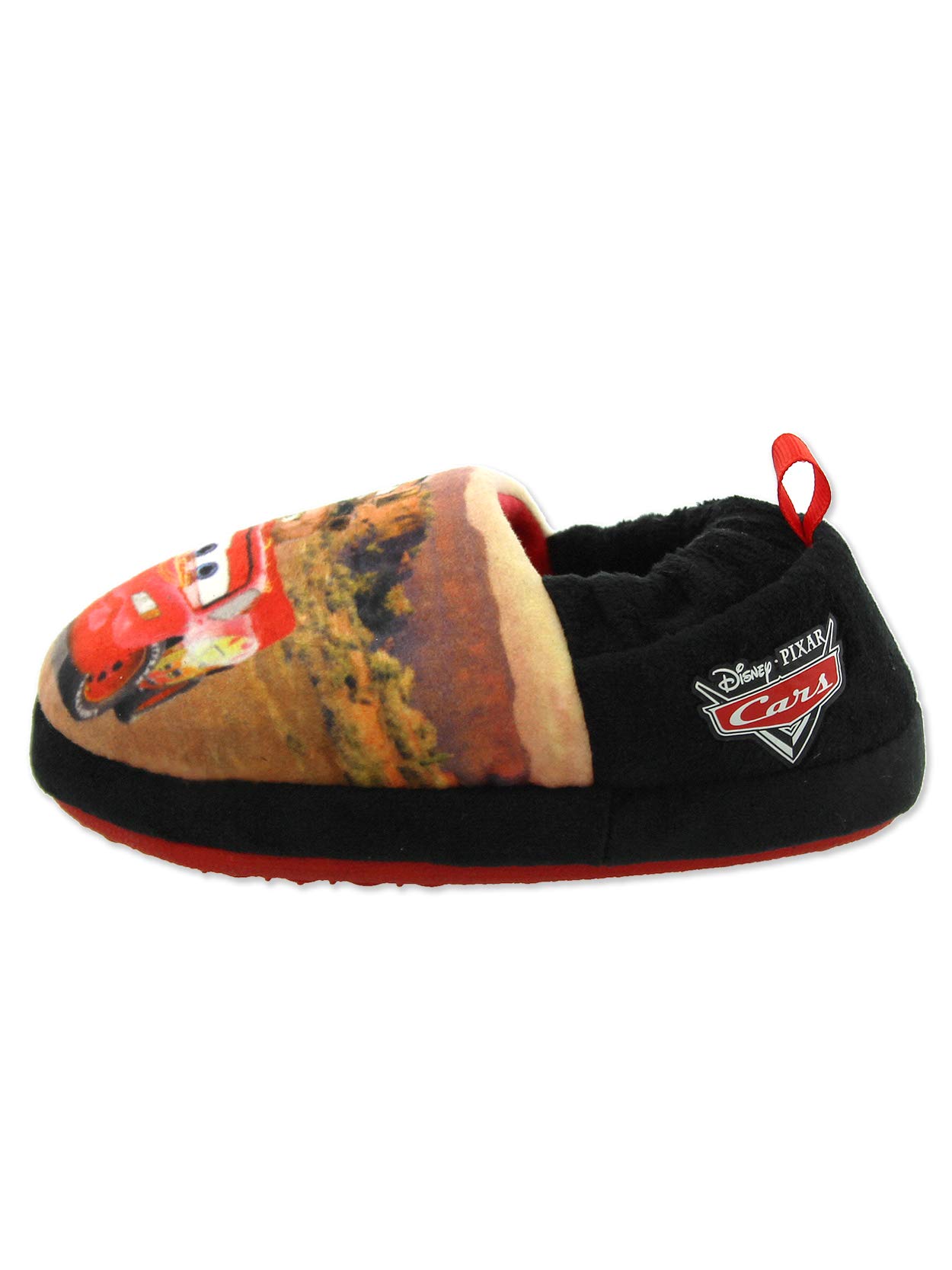 Disney Cars Lightning McQueen Tow Mater Toddler Boys Plush Aline Slippers (9-10 M US Toddler, Black/Red)