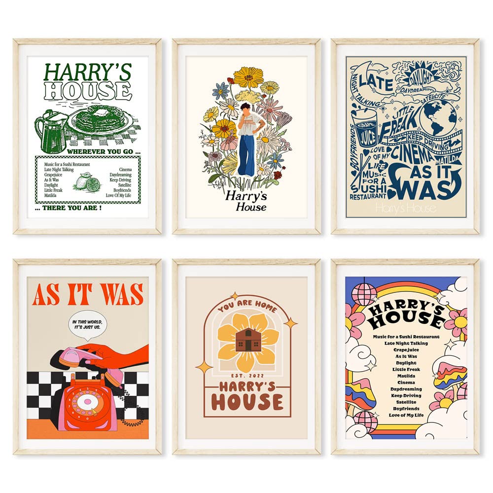 Harry Poster Style Canvas Painting Room Aesthetic Decoration for Boys and Girls Dormitory Bedroom Music Album Gift (12x16 inches x 6 pieces)