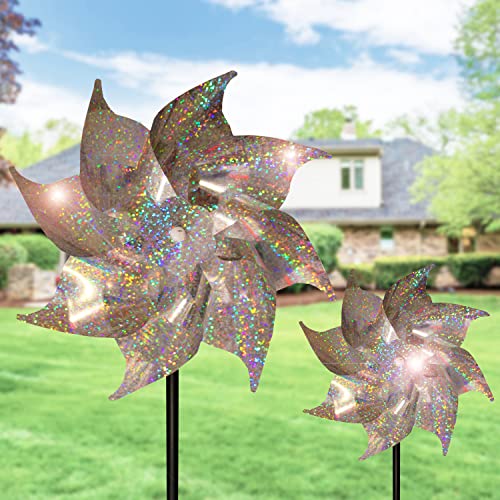 Reflective Wind Pinwheels for Yard and Garden (8 Pack) | Silver Reflective Color | Eco-Friendly Bird Repellent | Garden and Lawn Decor | Sparkly Pin Wheel | Bird Deterrent Devices Outdoor