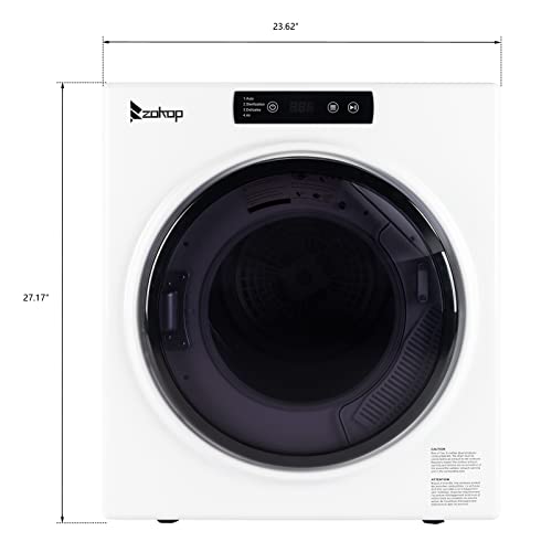 1300W Electric Portable Clothes Dryer Compact Clothes Dryer Easy Control Button Panel for Variety Drying Mode (23.62 * 15.75 * 27.17) Inch Stainless Steel Clothes Dryer with Exhaust Pipe Four-function Portable Clothes Dryer, White