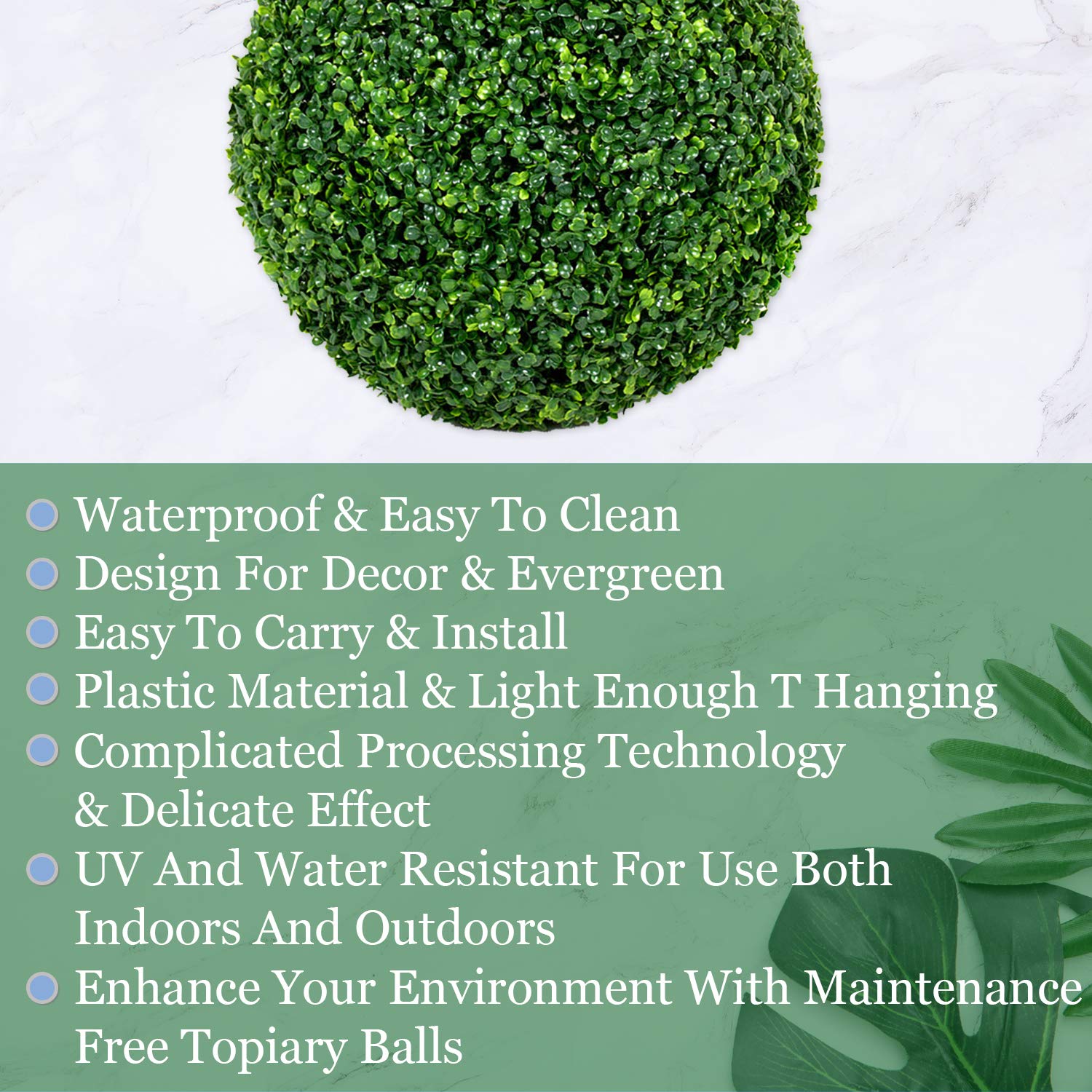 AUEAR, Artificial Boxwood Topiary Plant Balls Decorative for Table Decoration Garden Wedding Decor (7 Inch Diameter, 2 Pack)