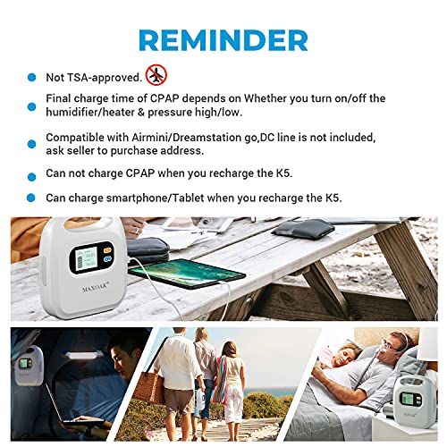MAXOAK CPAP Battery Backup CPAP Power Bank Compatible with Airsense 10/Airsense 11/Airmini/Aircurve 10/S9/Dreamstation/System one Z1 Mini Travel Camping Emergency Power DC12/15/24V&USB5V
