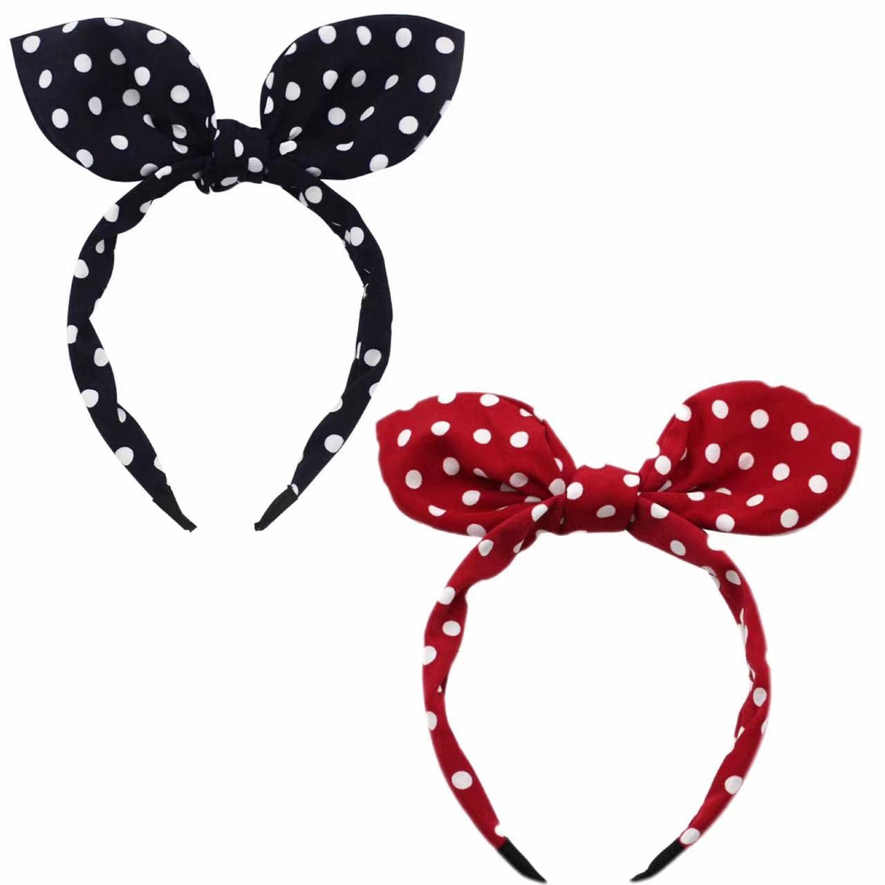 Guqqeuc Bow Headbands for Girls Polka Dot Hairband with Bunny Ears Headband for Little Girls Cute Bowknot Head Band for Girls Easter Christmas Hair Accessories 2 Pcs