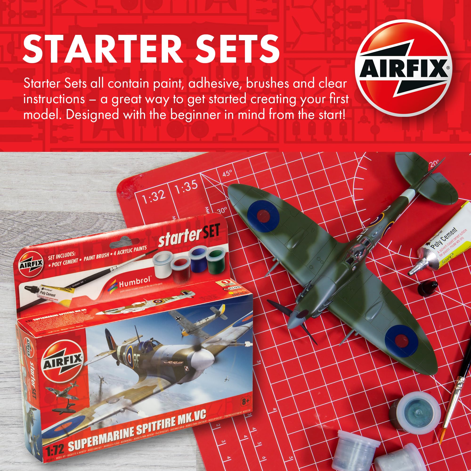 Airfix Model Airplane Kit Starter Set - A55010 Lockheed Martin F-35B Lightning II, Plastic Plane Model Kits for Adults & Kids 14+, Skill Level 1, 1:72 Scale WW2 Military Aircraft Models