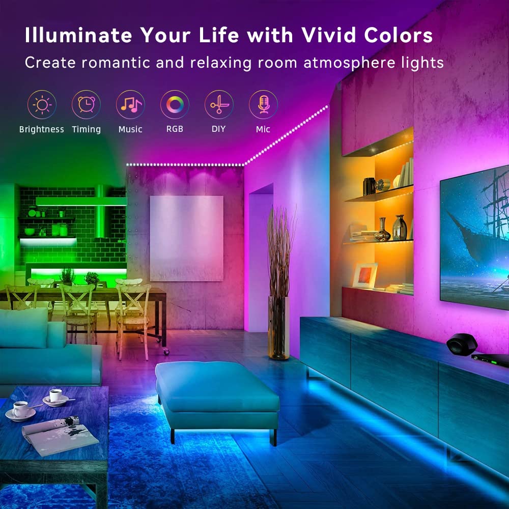 50FT Smart LED Strip Lights, Sync to Music with 40 Key Remote Controller,Lighting Strips with App Control LED Lights for Bedroom,Christmas Lights decration (Multi-Colored, 50FT)