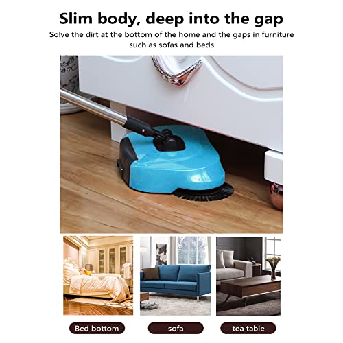 Multi-purpose Hand Push Sweeper, Dry Sweep & Wet Drag Two in One Sweeper, Home Office Sweeping Mopping Machine,Floor Sweeper with 2 Corner Edge Brushes 1Pcs (Sky Bule)