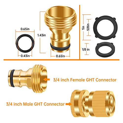 FRQNTKPA Garden Hose Quick Connector, No-Leak 3/4 Inch GHT Thread Fitting Water Hose Female Adapter and Male Adapter, Heavy-Duty Rust Resistant Brass Water Pipe Connect, Easy to Use (6 Pack