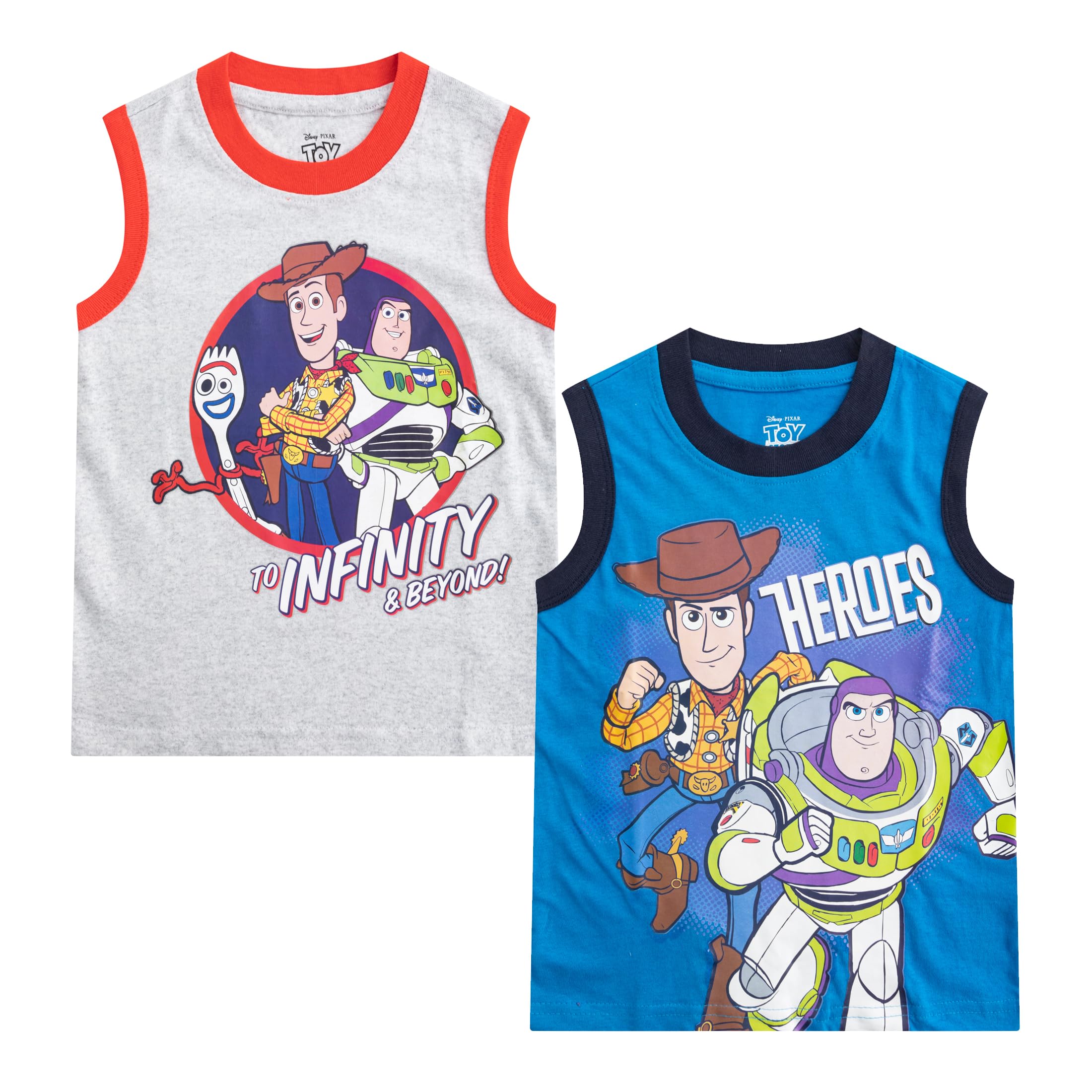 Disney Toy Story Woody & Buzz Lightyear Boys’ 2 Pack Tank Top for Toddler and Little Kids - Blue/Grey