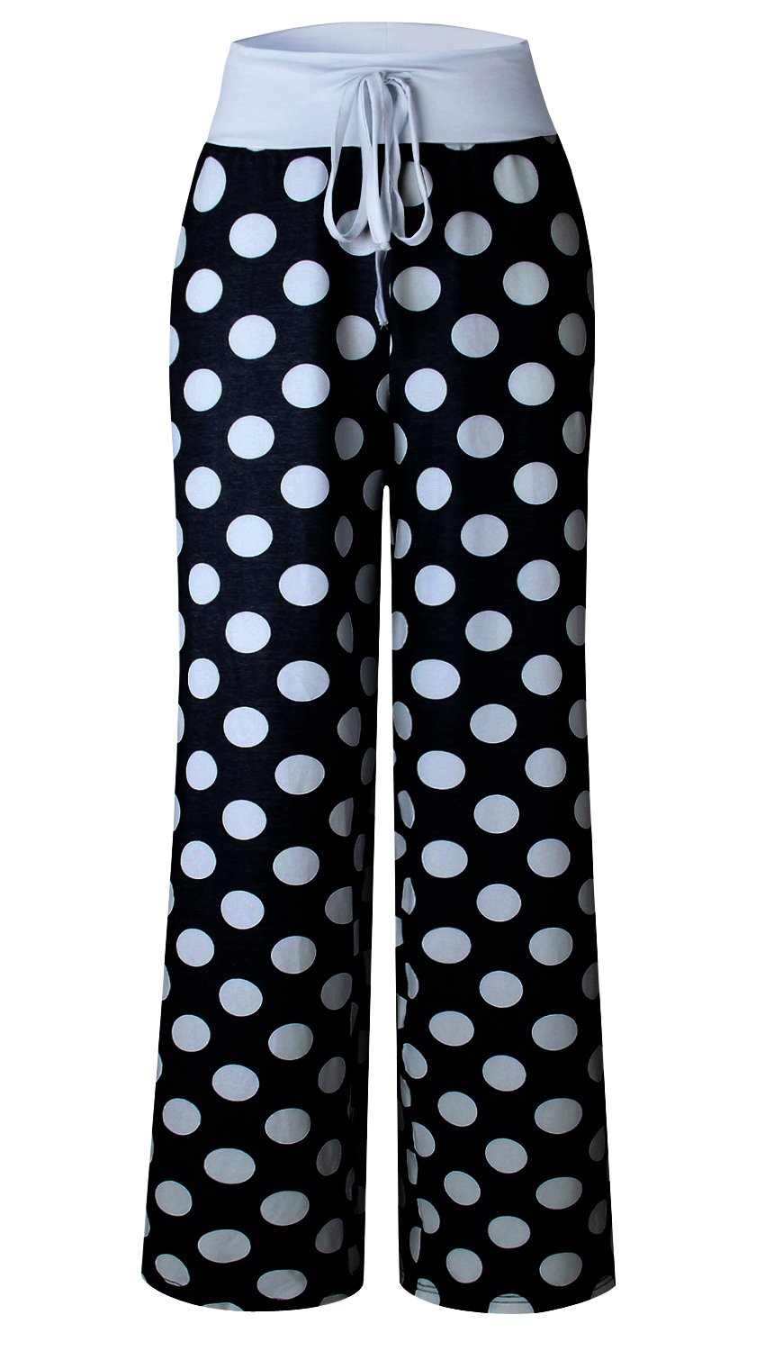 AMiERY Womens High Waisted Pants Soft Stretch Sleep Polka Dot Juniors Pants Pajamas Bottoms Wide Leg Pants Joggers Lounge Palazzo Pants Black L