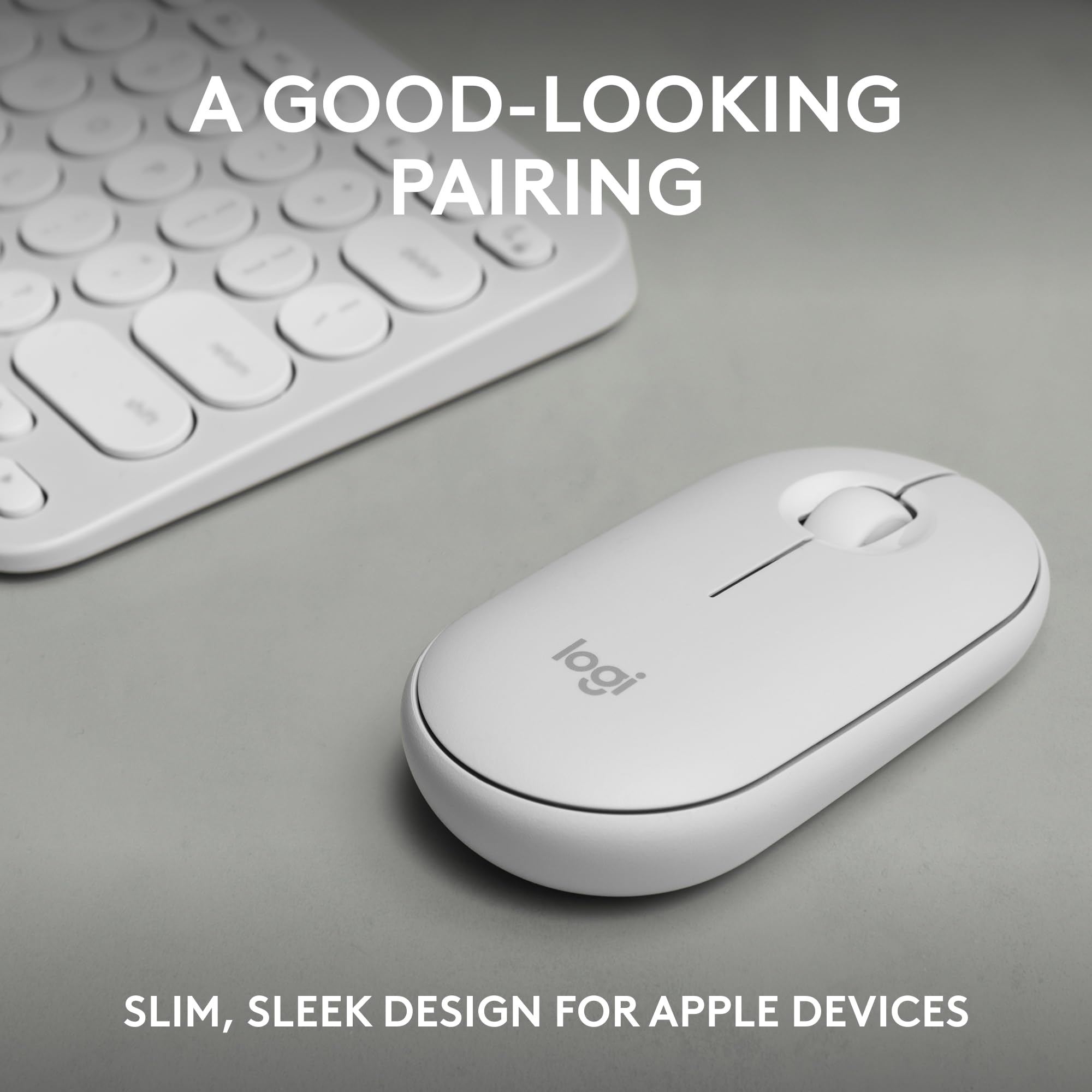 Logitech Pebble 2 Combo for Mac, Wireless Keyboard and Mouse, Slim, Quiet and Portable, Customizable, Bluetooth Mouse and Keyboard, Easy-Switch, for macOS, iPadOS - Tonal White
