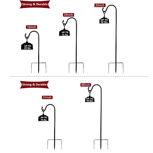 EXCMARK Shepherd Hook 32 inch 1/2 inch Thick Use at Weddings, Hanging Solar Lights, Lanterns, Bird Feeders, Metal Hanger Hook (Black,32inch)