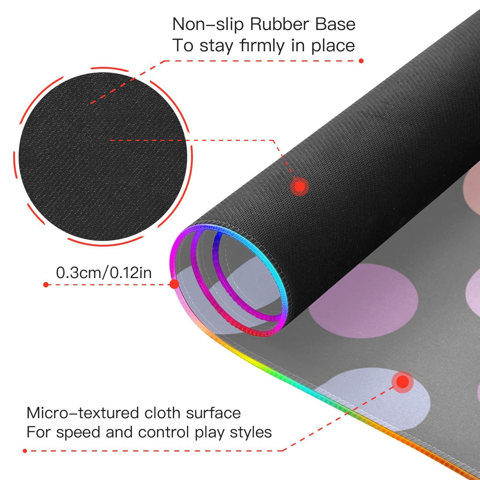 Polka Dot Wireless Charging Mouse Pad for Mobile Phone Extra Large Gaming Mousepad with 13 Lighting Modes Keyboard Mat for Office Home Gaming MacBook PC Laptop Desk
