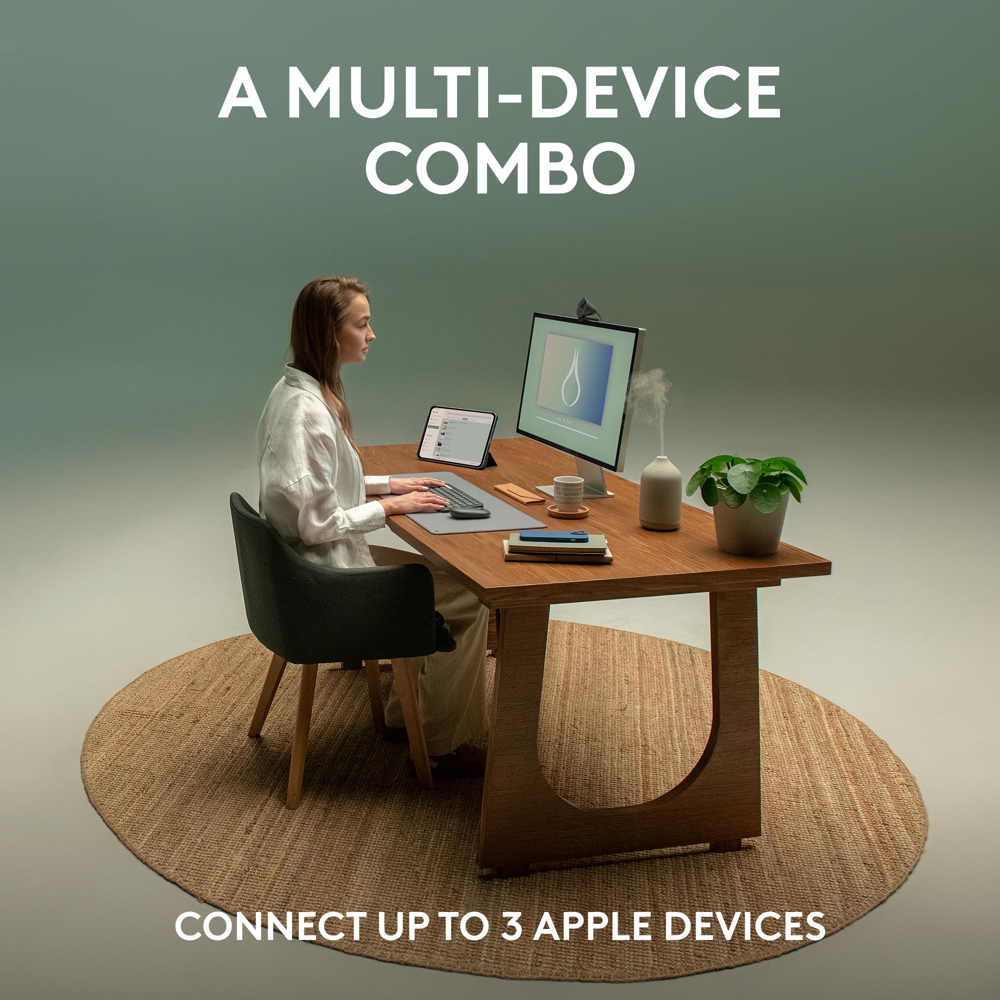 Logitech Pebble 2 Combo for Mac, Wireless Keyboard and Mouse, Slim, Quiet and Portable, Customizable, Bluetooth Mouse and Keyboard, Easy-Switch, for macOS, iPadOS - Tonal White