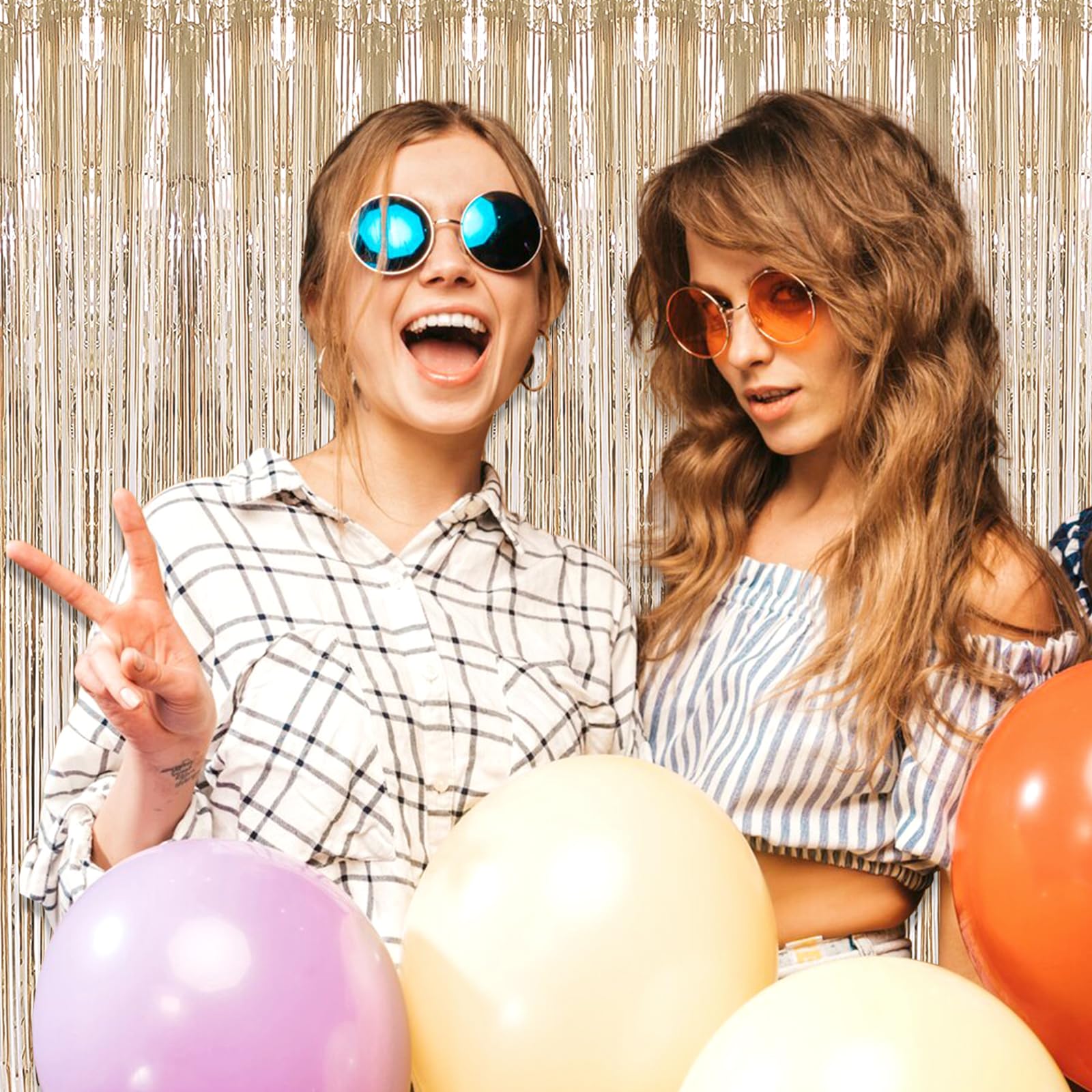 3 Pack new Champagne Gold Foil Fringe Curtain Backdrop, 3.28Ft x 6.6Ft Metallic Tinsel Foil Fringe Streamer Curtains for Photo Booth, Valentine's Day, Wedding, Birthday, New Year Party Decorations