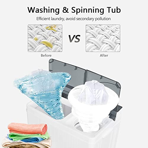 Mayjooy Portable Washing Machine, 26lbs Twin Tub Washer (18lbs) & Spinner (8lbs) Combo, Compact Laundry Machine w/3 Control Knobs, Timer Function & Built-in Drain Pump, for Apartment/RV/Dorm (Grey)