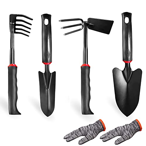 CGT Gardening Hand Tools Set, 5 Piece Refined Iron Garden Work Kit with Non-Slip Ergonomic Handle for Digging Planting, Outdoor Gardening Gifts for Women and Men