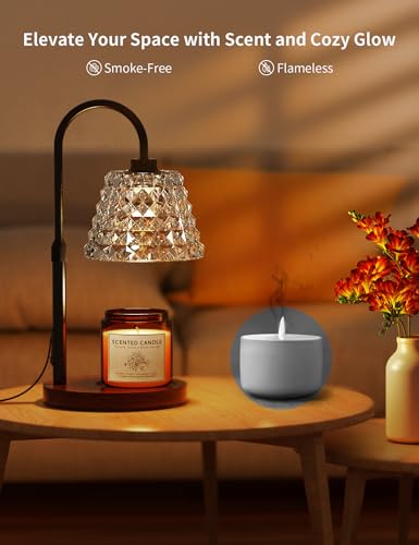 Candle Warmer Lamp with Timer - Adjustable Height w/2 Bulbs, 4 Levels Dimmable -Ideal Bedroom Home Decor & Graduation Gifts for Women Electric Wax Melter Widened Design for Various Scented Candles