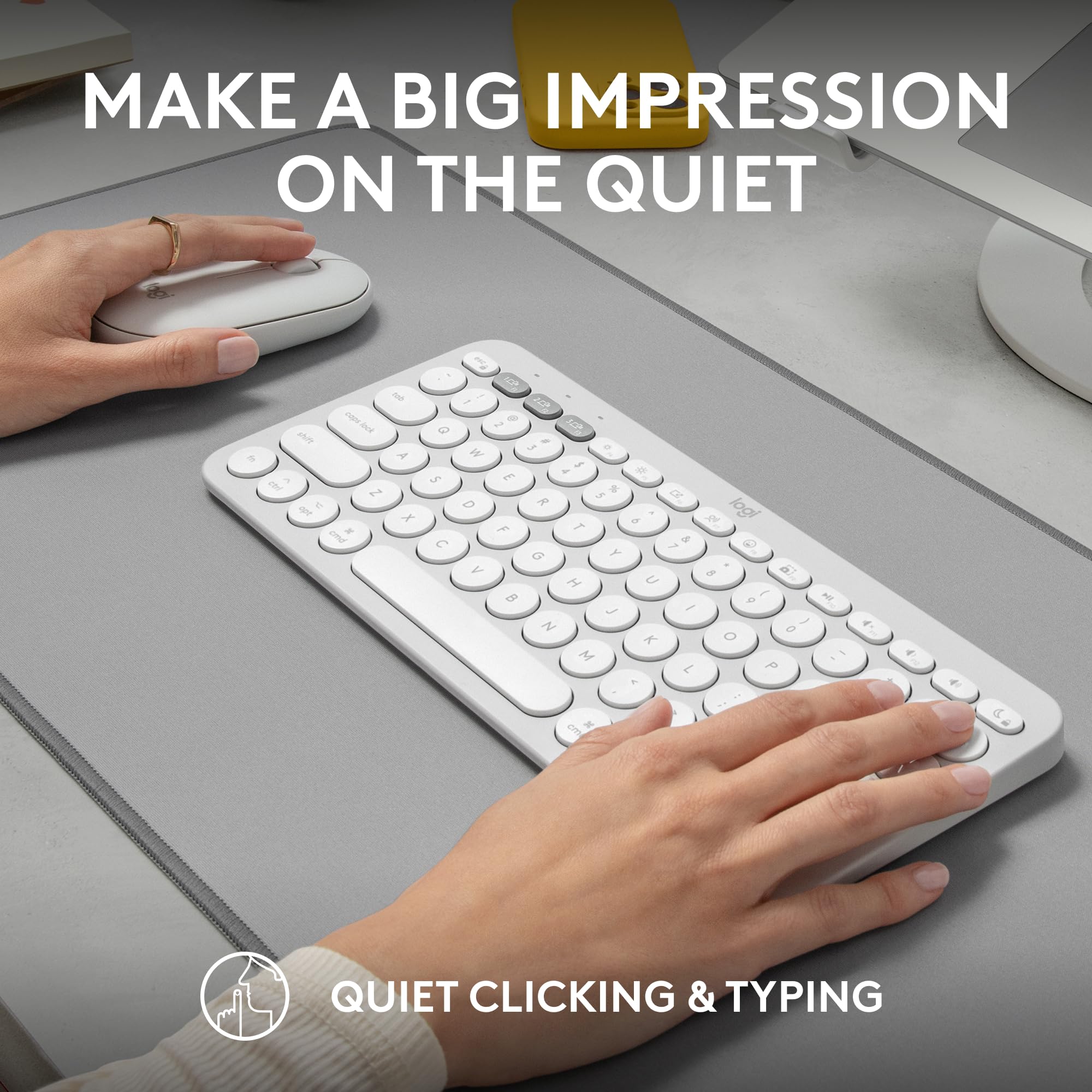 Logitech Pebble 2 Combo for Mac, Wireless Keyboard and Mouse, Slim, Quiet and Portable, Customizable, Bluetooth Mouse and Keyboard, Easy-Switch, for macOS, iPadOS - Tonal White