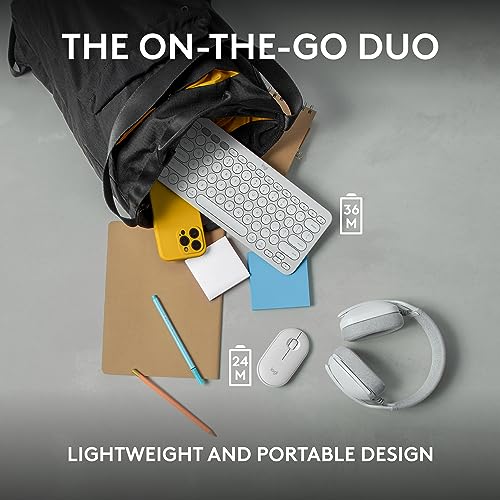 Logitech Pebble 2 Combo for Mac, Wireless Keyboard and Mouse, Slim, Quiet and Portable, Customizable, Bluetooth Mouse and Keyboard, Easy-Switch, for macOS, iPadOS - Tonal White