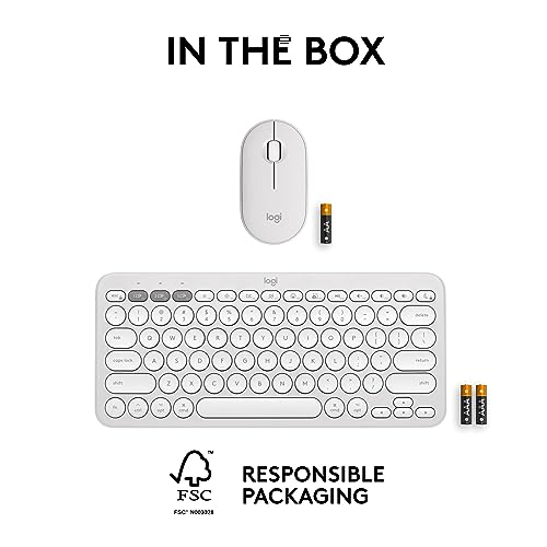 Logitech Pebble 2 Combo for Mac, Wireless Keyboard and Mouse, Slim, Quiet and Portable, Customizable, Bluetooth Mouse and Keyboard, Easy-Switch, for macOS, iPadOS - Tonal White