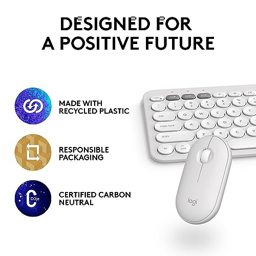 Logitech Pebble 2 Combo for Mac, Wireless Keyboard and Mouse, Slim, Quiet and Portable, Customizable, Bluetooth Mouse and Keyboard, Easy-Switch, for macOS, iPadOS - Tonal White