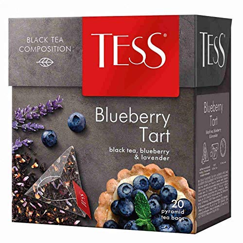 Tess Blueberry Tart Black Tea Composition Blueberry and Lavander Leaf Tea in 20 Pyramid Sachets