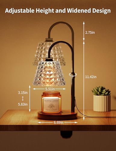 Candle Warmer Lamp with Timer - Adjustable Height w/2 Bulbs, 4 Levels Dimmable -Ideal Bedroom Home Decor & Graduation Gifts for Women Electric Wax Melter Widened Design for Various Scented Candles