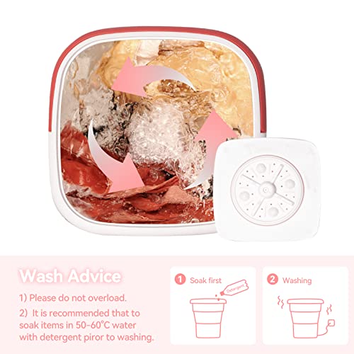 Portable Washing Machine - Mini Washing Machine with Drain Basket & 3 Mesh Laundry Bags, Portable Washer for Underwear, Bra, Baby Clothes, Socks, Stockings,Chinese Plug (Requires Additional Converter)