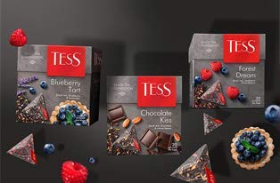 Tess Blueberry Tart Black Tea Composition Blueberry and Lavander Leaf Tea in 20 Pyramid Sachets