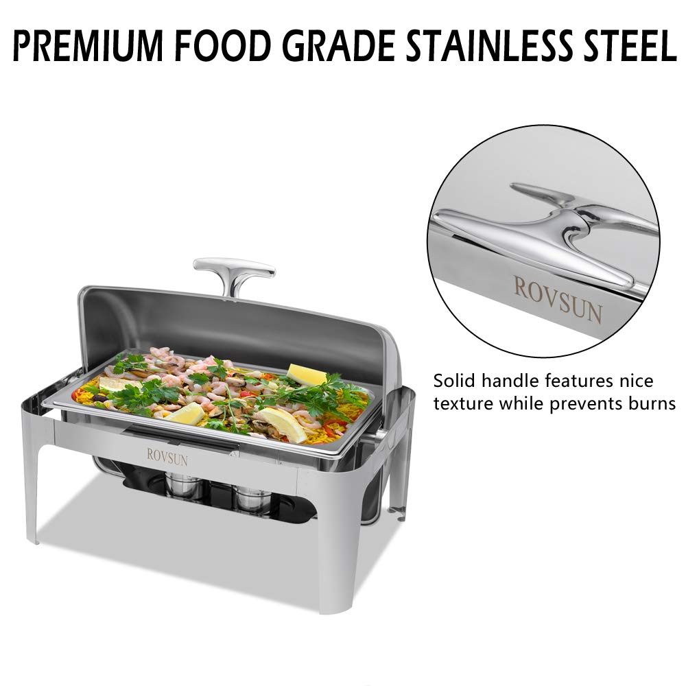 ROVSUN 2-Pack Roll Top Chafing Dish Buffet Set,9 Quart Full Size Pan Chafer, NSF Stainless Steel Rectangular Setfor Wedding,Parties,Banquet, Catering Events