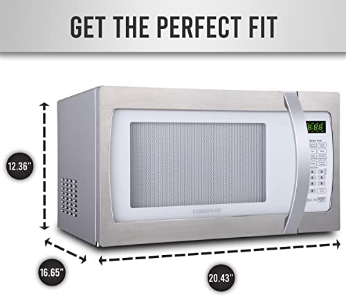 Farberware Countertop Microwave Oven 1.3 Cu. Ft. 1100-Watt with Smart Sensor Cooking, ECO Mode and Green LED Lighting, Child Lock, Easy Clean Black Interior, Retro White and Platinum