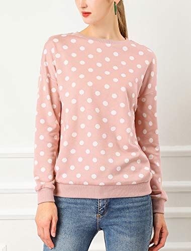 Allegra K Women's Winter Fall Casual Pullover Crewneck Long Sleeve Polka Dots Sweatshirt Sweater Small Pink