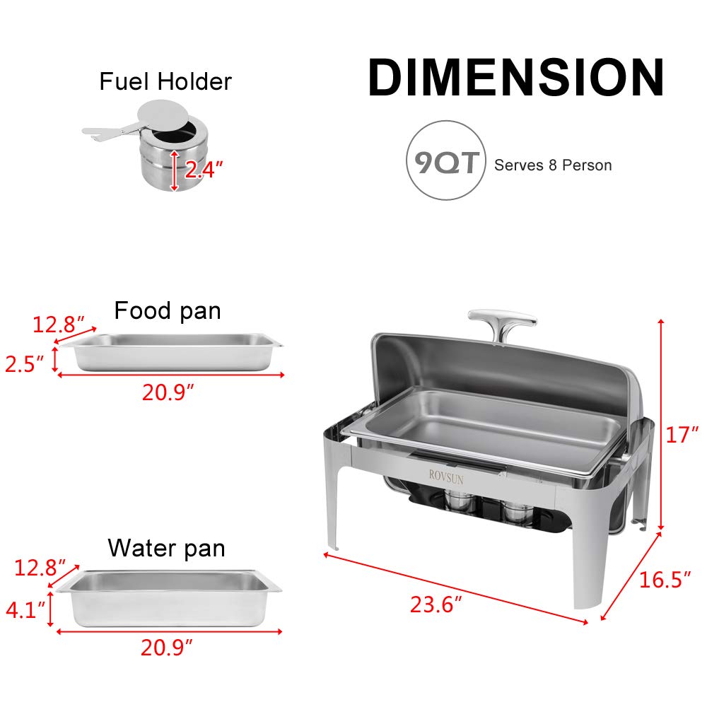 ROVSUN 2-Pack Roll Top Chafing Dish Buffet Set,9 Quart Full Size Pan Chafer, NSF Stainless Steel Rectangular Setfor Wedding,Parties,Banquet, Catering Events
