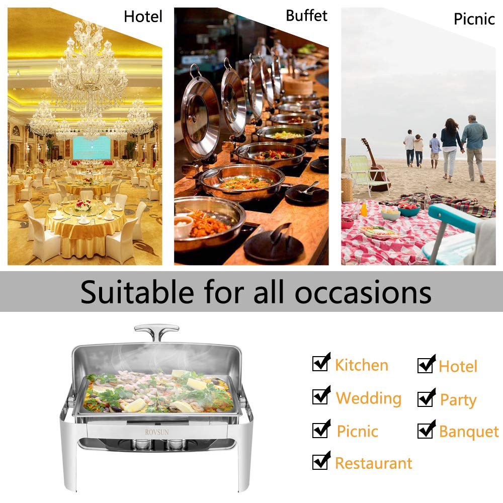 ROVSUN 2-Pack Roll Top Chafing Dish Buffet Set,9 Quart Full Size Pan Chafer, NSF Stainless Steel Rectangular Setfor Wedding,Parties,Banquet, Catering Events