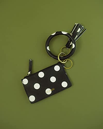 ECOSUSI Wristlet Keychain Key Ring Bracelets Card Holder Purse with Tassel, Polka Dot