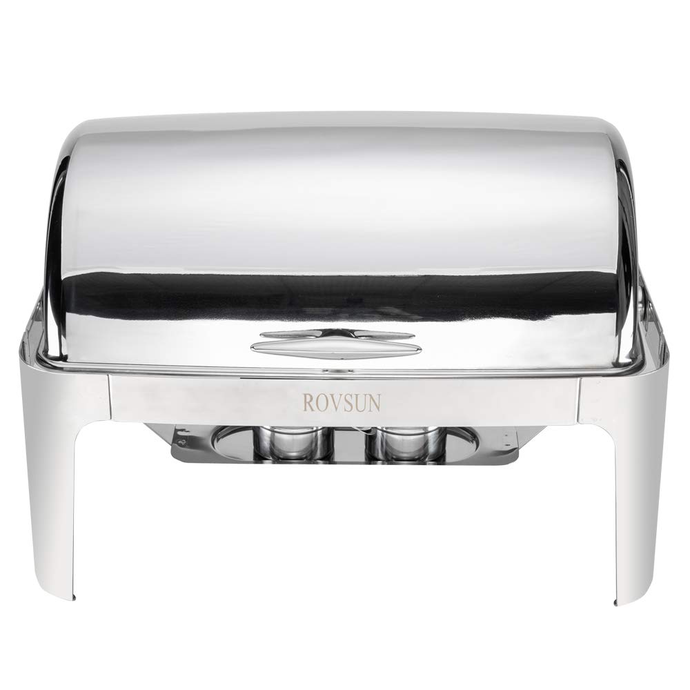 ROVSUN 2-Pack Roll Top Chafing Dish Buffet Set,9 Quart Full Size Pan Chafer, NSF Stainless Steel Rectangular Setfor Wedding,Parties,Banquet, Catering Events