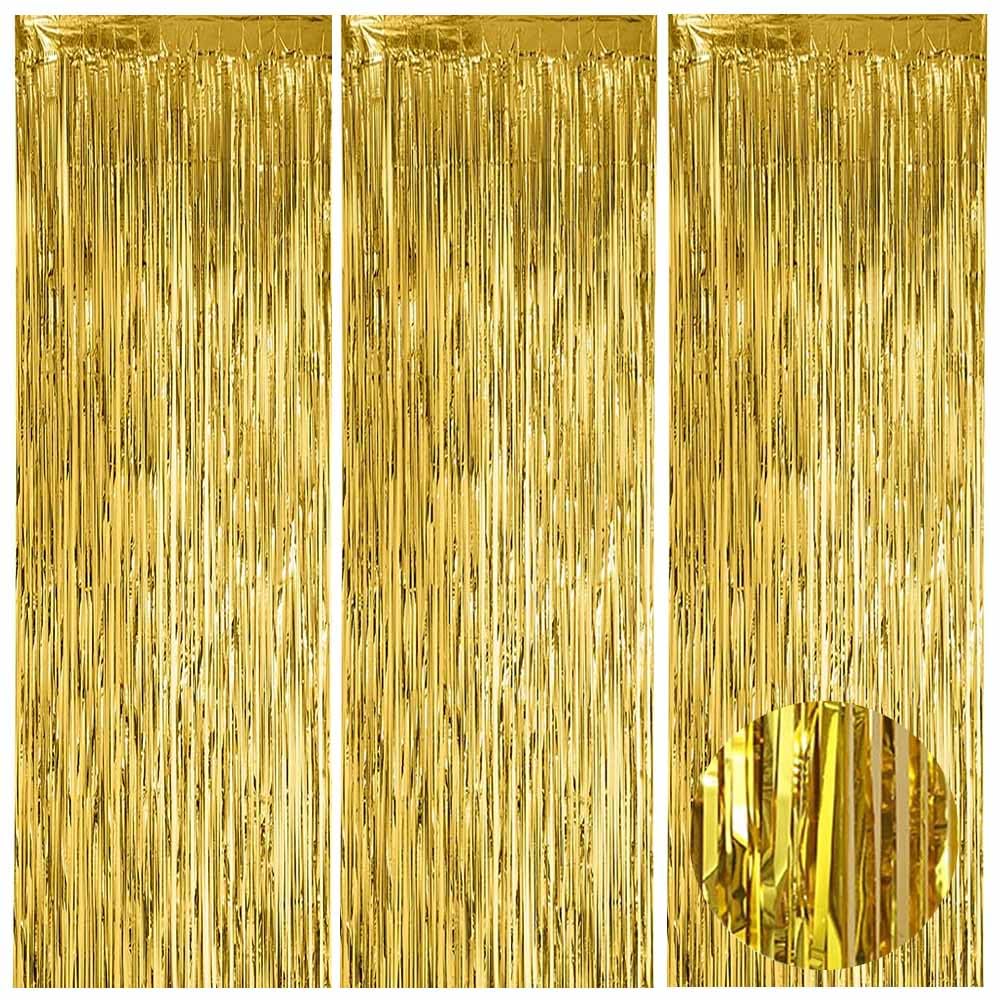 AIBIIN 3 Pack Gold Foil Fringe Curtains - 3.3x6.6ft Gold Streamers Backdrop Curtains for Party Decorations, Graduation, Wedding, Birthday, Bachelorette, New Year, Photo Shoot Props