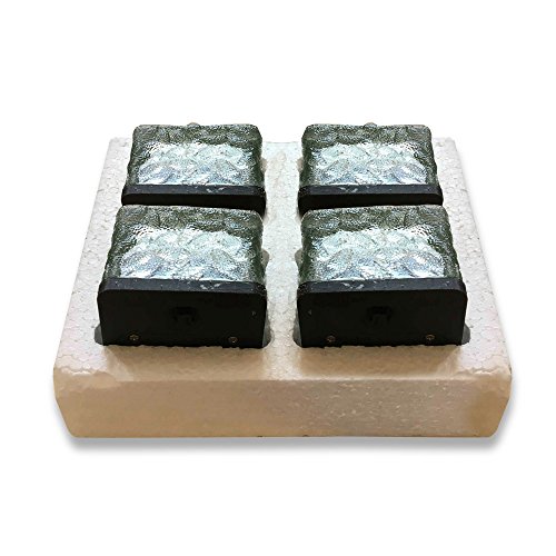 ASTRAEUS Solar Brick Light Solar Ice Light Ice Cube Lights Buried Light Paver for Garden Courtyard Pathway Patio Outdoor Decoration 4 Pack White （Upgraded Package）