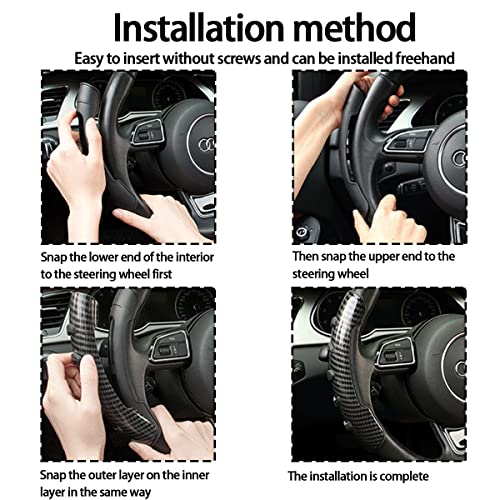 Moioee Carbon Fiber Anti-Slip Steering Wheel Grips Booster Cover Trim, Car Steering Handle Protector Assist Ferrule, Auto Interior Accessories Universal for Women Men, Suitable for Most Models