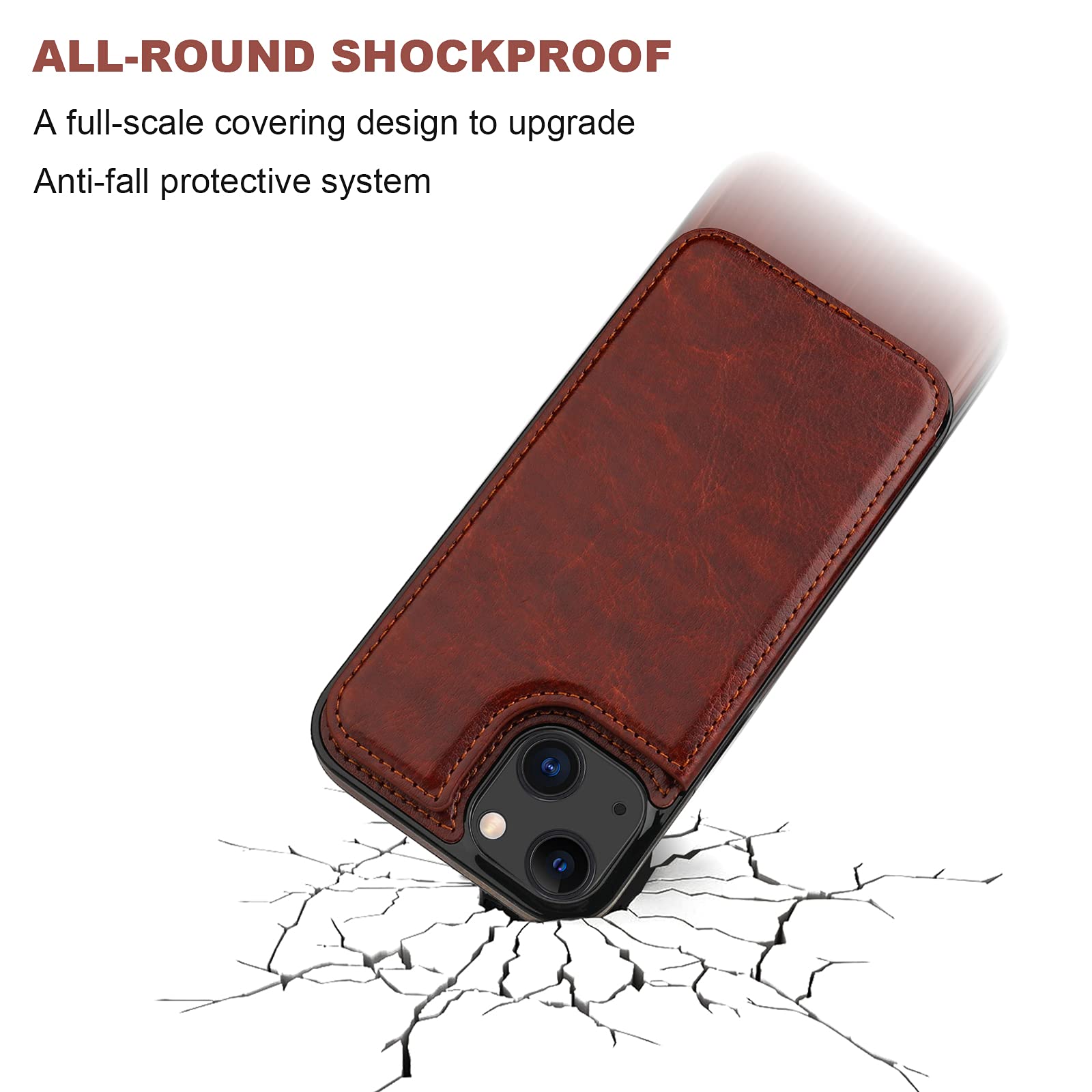 ONETOP Compatible with iPhone 13 Mini Wallet Case with Card Holder, PU Leather Kickstand Card Slots Case, Double Magnetic Clasp and Durable Shockproof Cover 5.4 Inch(Brown)