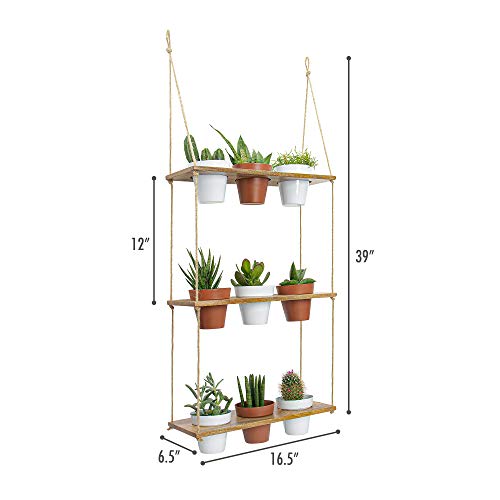 kimisty Wall Hanging Herb Planters, 3 Tiered Vertical Planter Shelf with Metal Pot Set, Indoor Garden, Wood Herb Garden for Kitchen, Vertical Hanging Planters Wall Hanging - Terracotta & White Pots