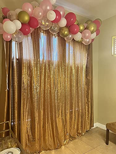 WISPET Gold Sequin Backdrop Curtains 2 Panels 4FTx8FT Glitter Gold Photo Backdrop Drapes Party Wedding Baby Shower Curtain Sparkle Photography Background