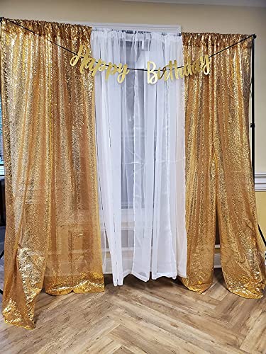 WISPET Gold Sequin Backdrop Curtains 2 Panels 4FTx8FT Glitter Gold Photo Backdrop Drapes Party Wedding Baby Shower Curtain Sparkle Photography Background