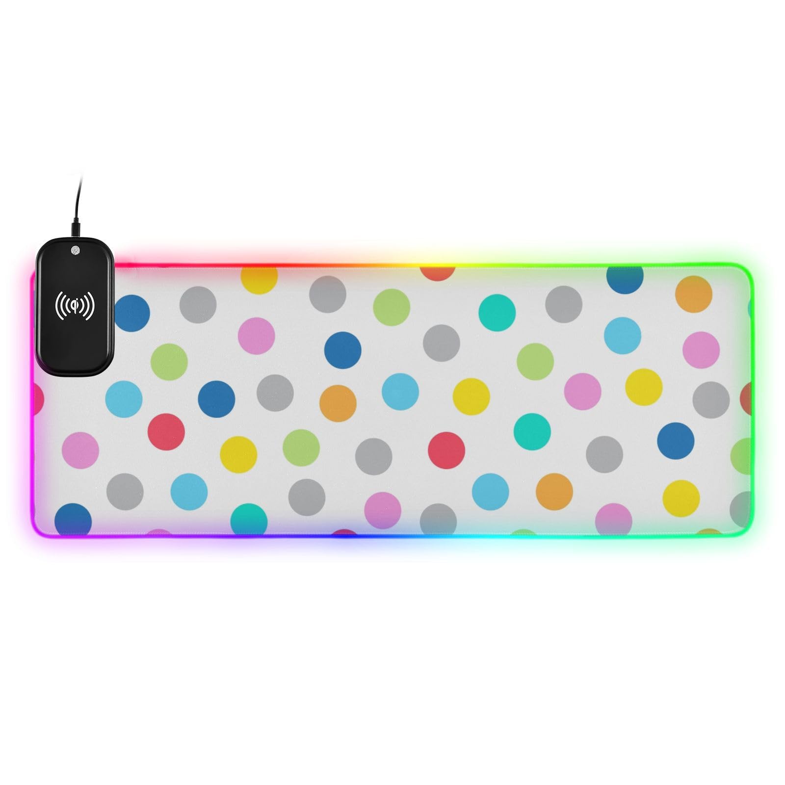 Polka Dot Wireless Charging Mouse Pad for Mobile Phone Extra Large Gaming Mousepad with 13 Lighting Modes Mouse Mat for Gaming MacBook PC Laptop Desk Office Home