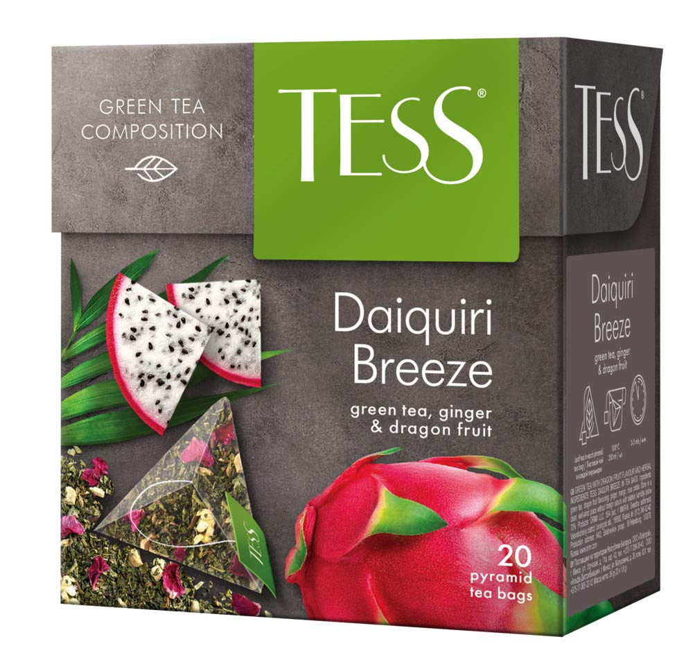 Tess Daiquiri Breeze Green Tea Composition Green Tea, Ginger and Dragon Fruit Leaf Tea in 20 Pyramid Sachets
