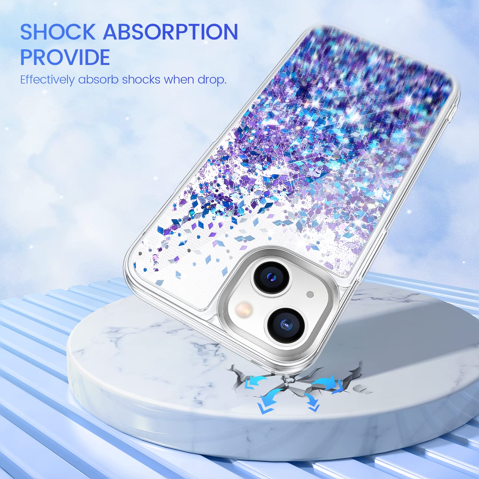 Caka Case Compatible for iPhone 13 Mini Glitter Phone Case Girly Women Bling Sparkle Flowing Floating Quicksand Waterfall Clear Soft TPU Case Cover for iPhone 13 Mini (5.4 inches) (Blue Purple)