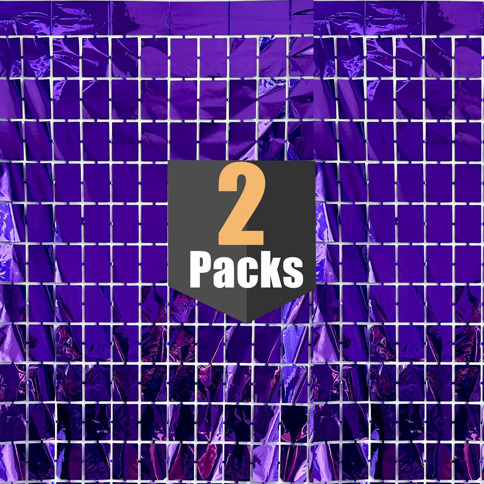 Purple Backdrop Party Decoration Metallic Square Foil Fringe Curtain Photo Booth Props for Birthday Christmas Graduation Bachelorette Wedding Engagement Bridal Baby Shower Party Decorations - 2 Packs