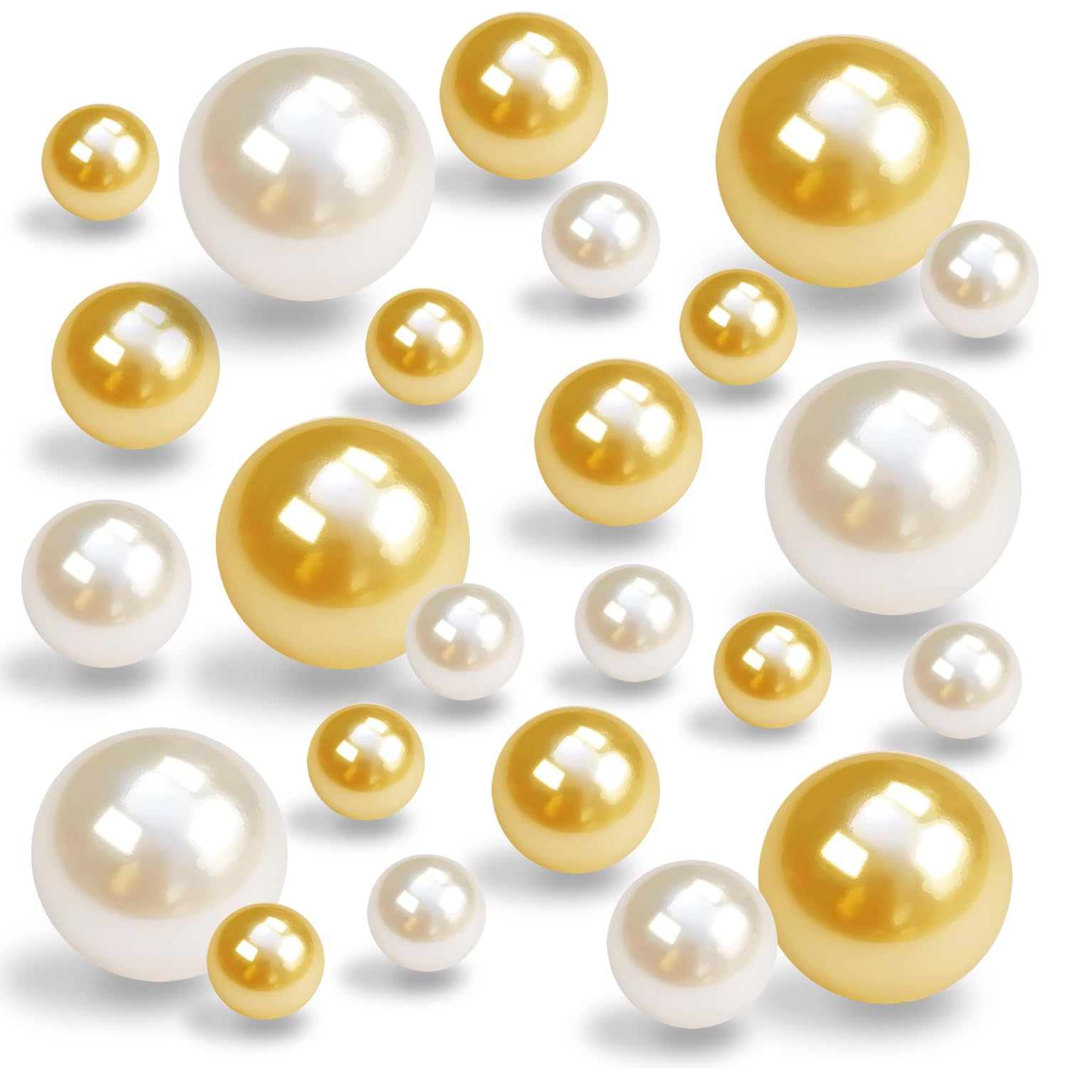 LWQYHTT Pearl for Vase Filler and Transparent Water Gels No Hole Pearl Beads for Wedding Centerpiece Home Table Decor, Pearls for Brush Holder 130PCS (Creamy White, Gold)